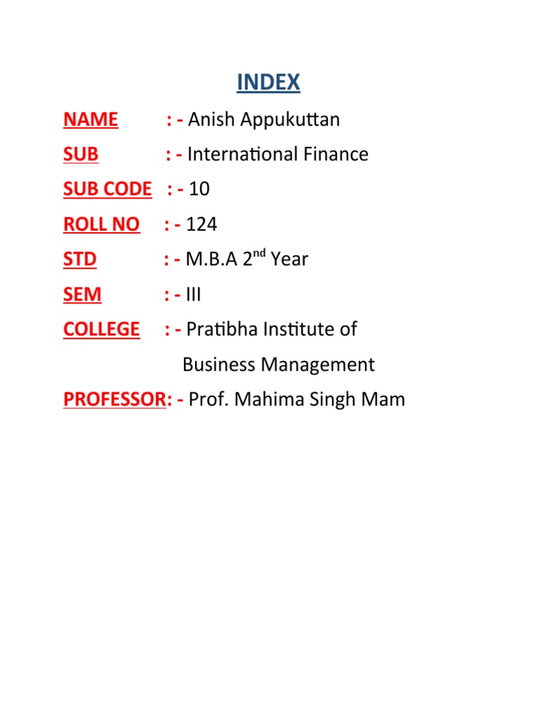 Index: Name: - Sub: - Sub Code: - Roll No: - STD: - SEM: - College ...