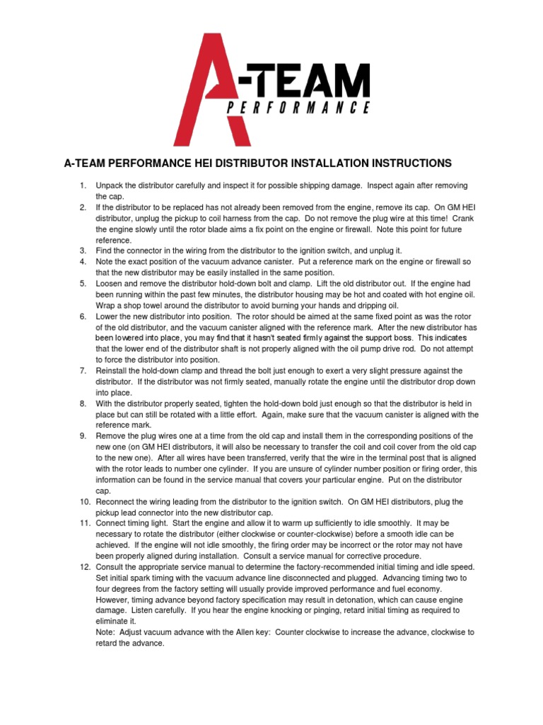 A-Team Performance Hei Distributor Installation Instructions | PDF ...