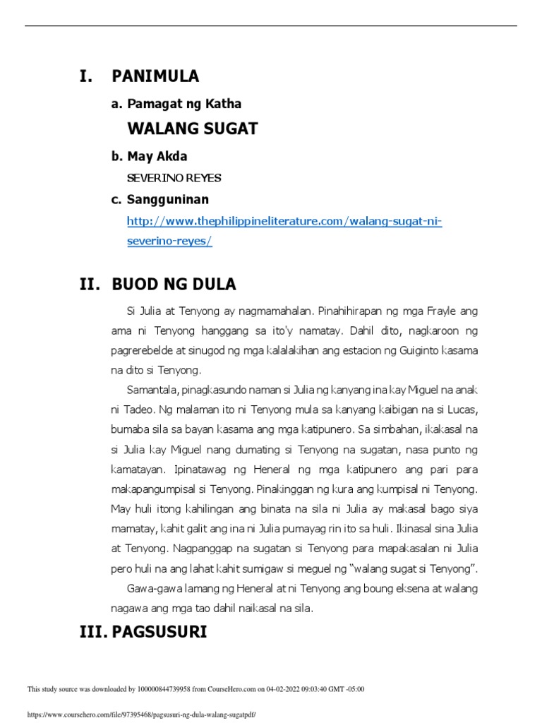 Pagsusuri NG Dula Walang Sugat PDF | PDF