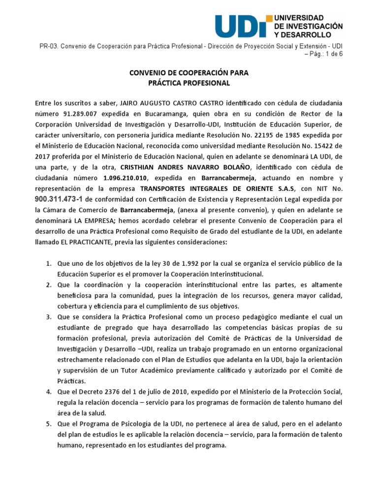 PR 03 Modelo de Convenio Practica Profesional | PDF | Business ...