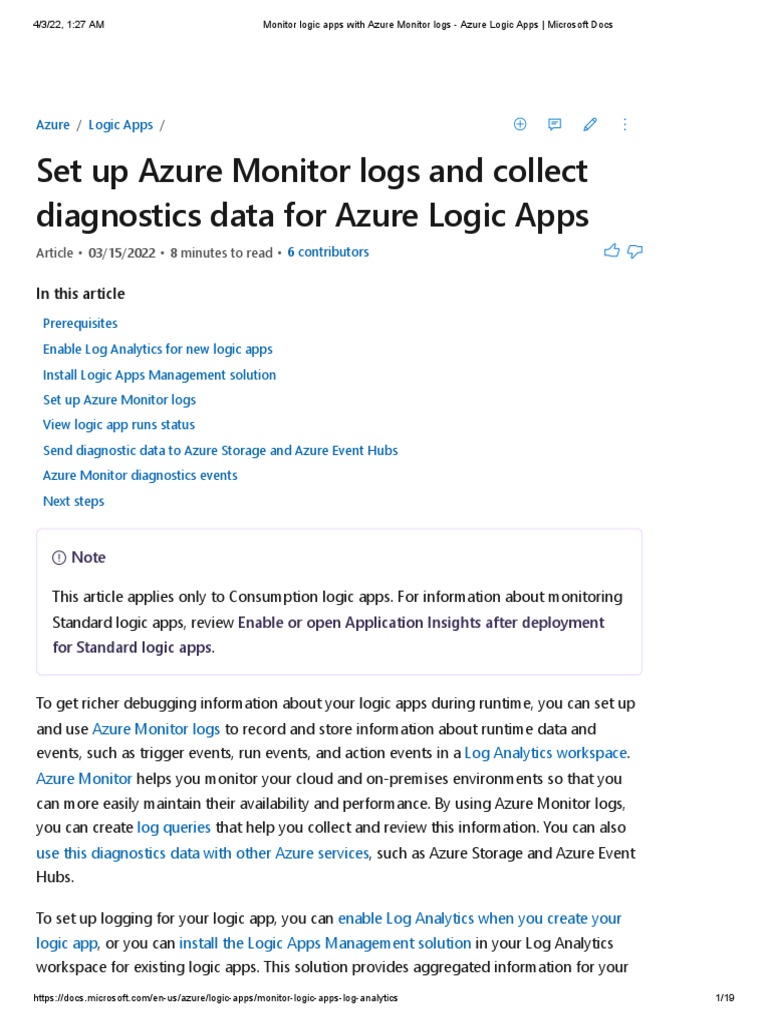 Monitor Logic Apps With Azure Monitor Logs - Azure Logic Apps - Microsoft Docs | PDF | Microsoft ...