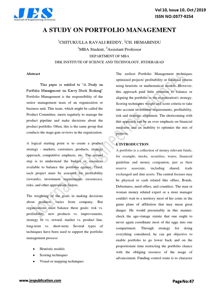 Portfolio Management For Research | PDF | Investment Management | Investing