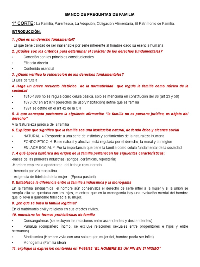 Banco de Preguntas sobre la Familia | PDF | Divorcio | Adopción