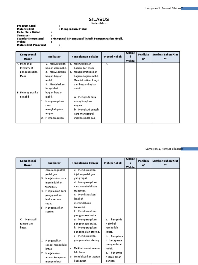 Lampiran 1. Format Silabus | PDF