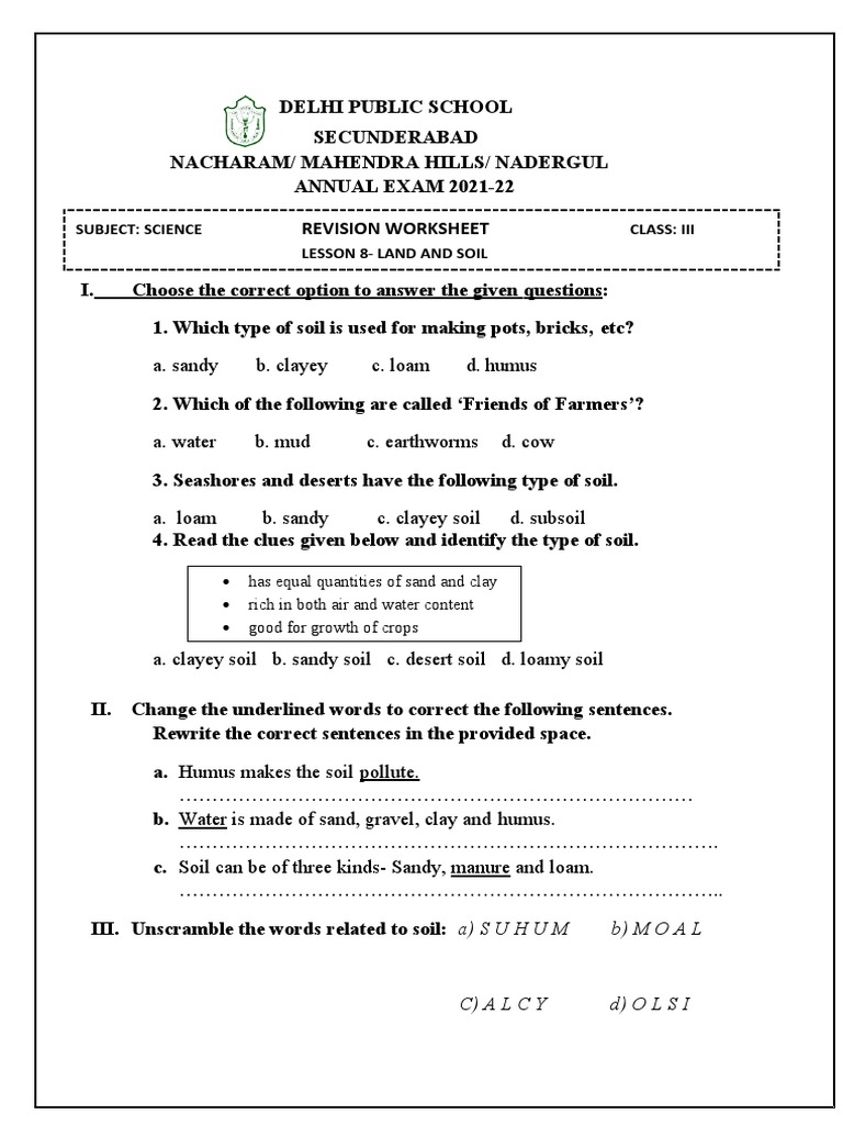 Class 3 SCIENCE Final Exam Objective Revision Ws 2021-2022 | PDF ...