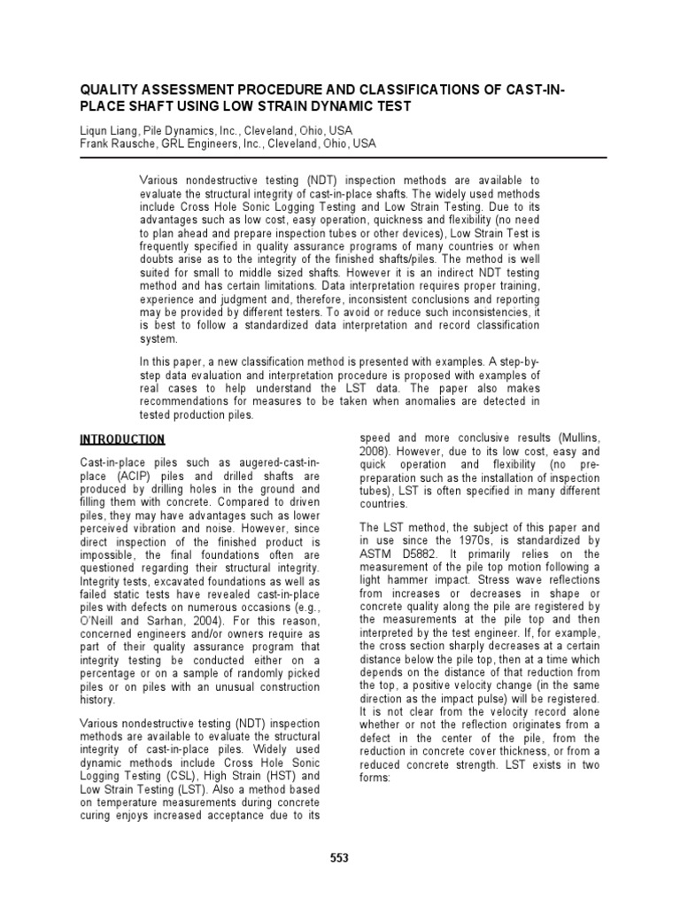 Quality Assessment Procedure and Classification of Piles by PIT Method ...