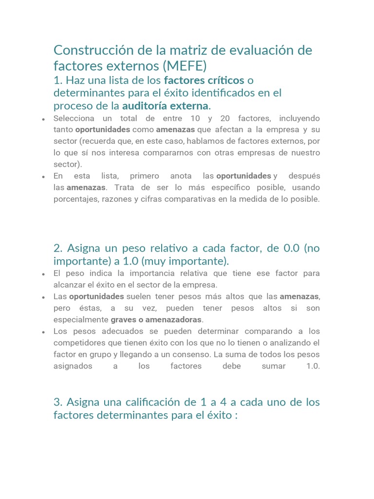 Guía para construir la matriz MEFE | PDF | Crecimiento personal y ...