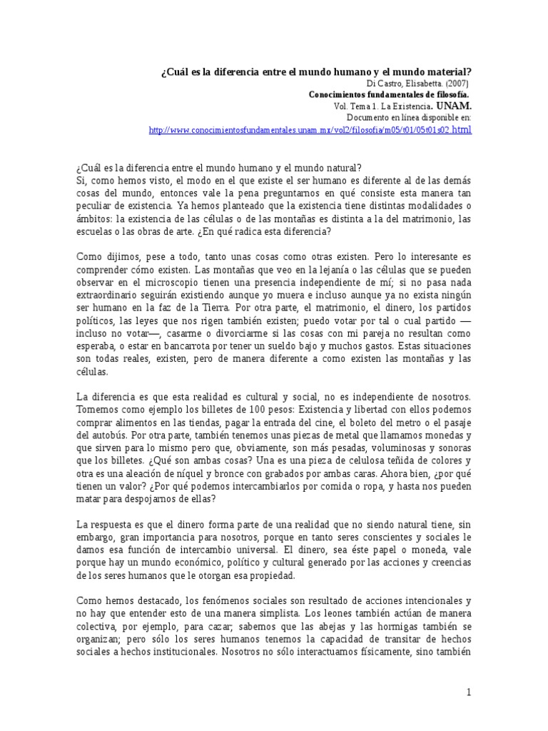 Diferencias entre mundos humano y material | PDF | Realidad | Existencia