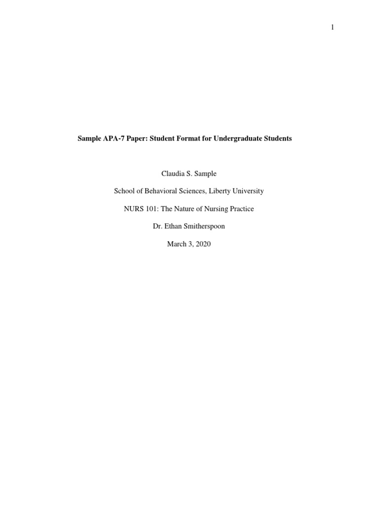 Sample APA-7 Paper: Student Format For Undergraduate Students | PDF ...