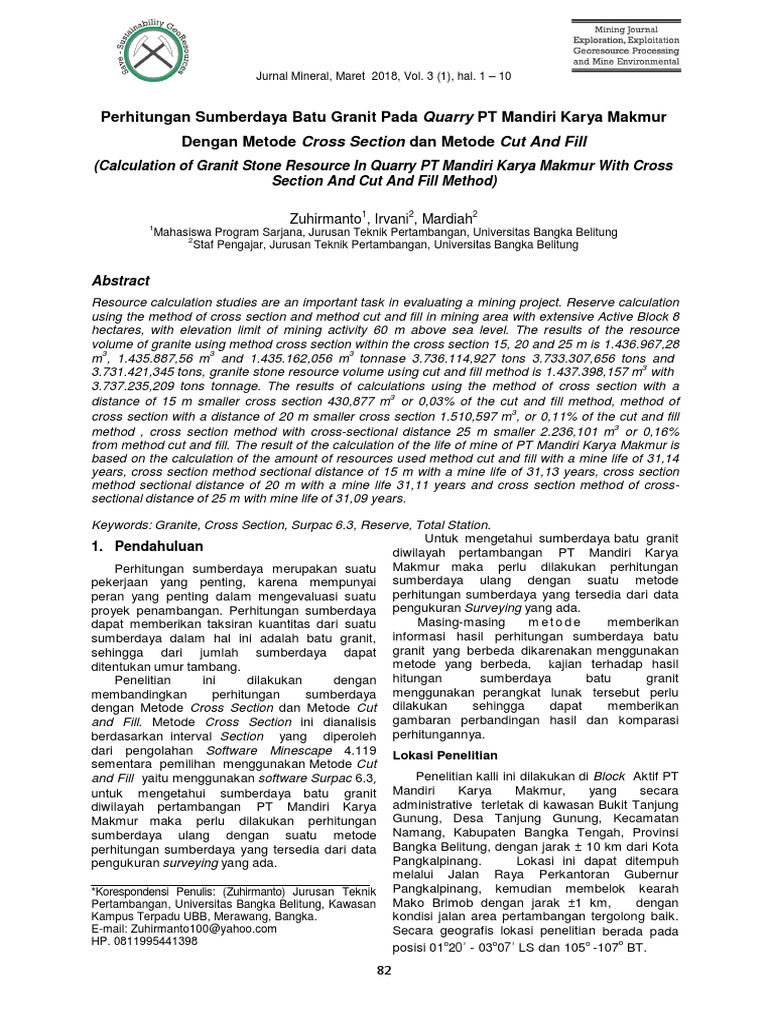 Perhitungan Sumberdaya Batu Granit Pada Quarry PT Mandiri Karya Makmur ...
