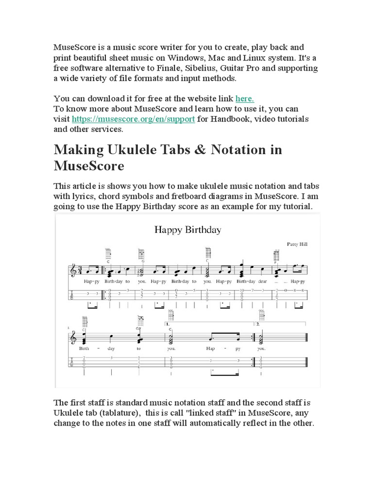 Making Ukulele Tabs & Notation in Musescore: Here | PDF | Computing ...