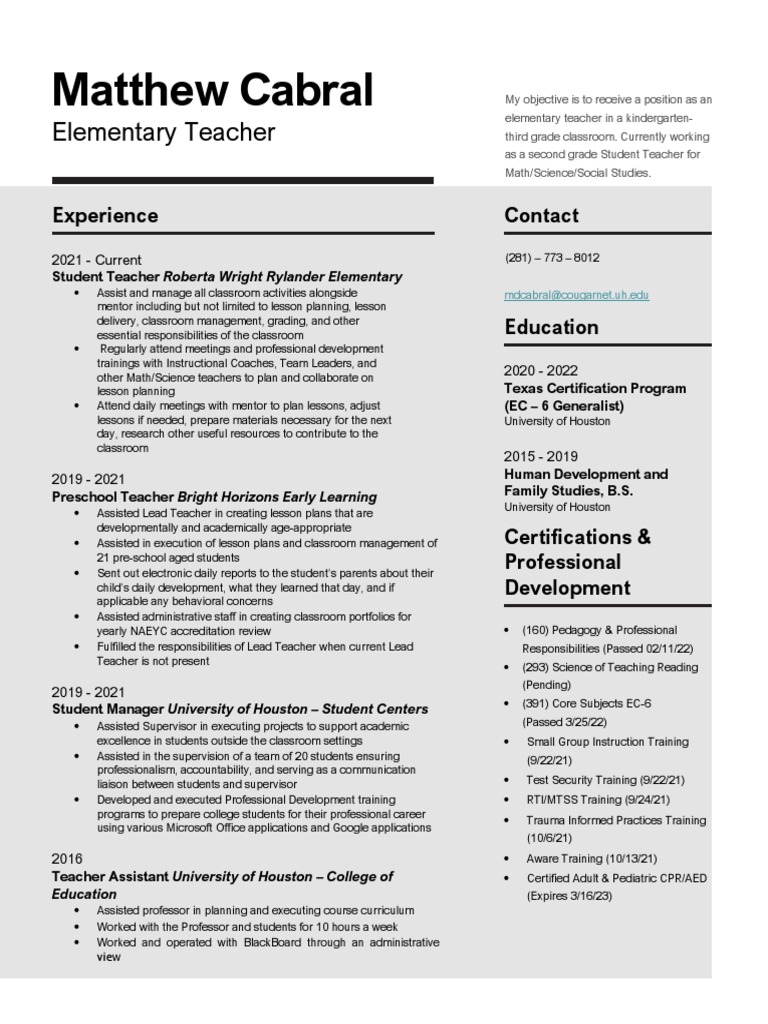 Matthew Cabral | PDF | Teachers | Preschool