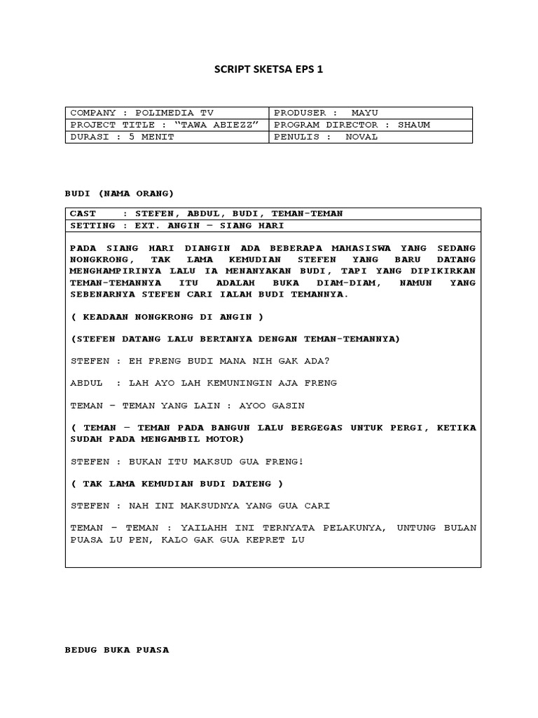 Script Sketsa Tawa Abiez Revisi 1 | PDF