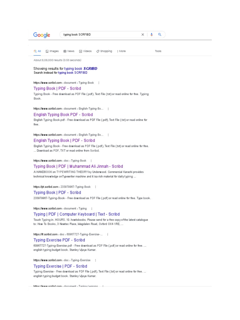 Typing Book - PDF - Scribd: Showing Results For | PDF | Scribd | Books