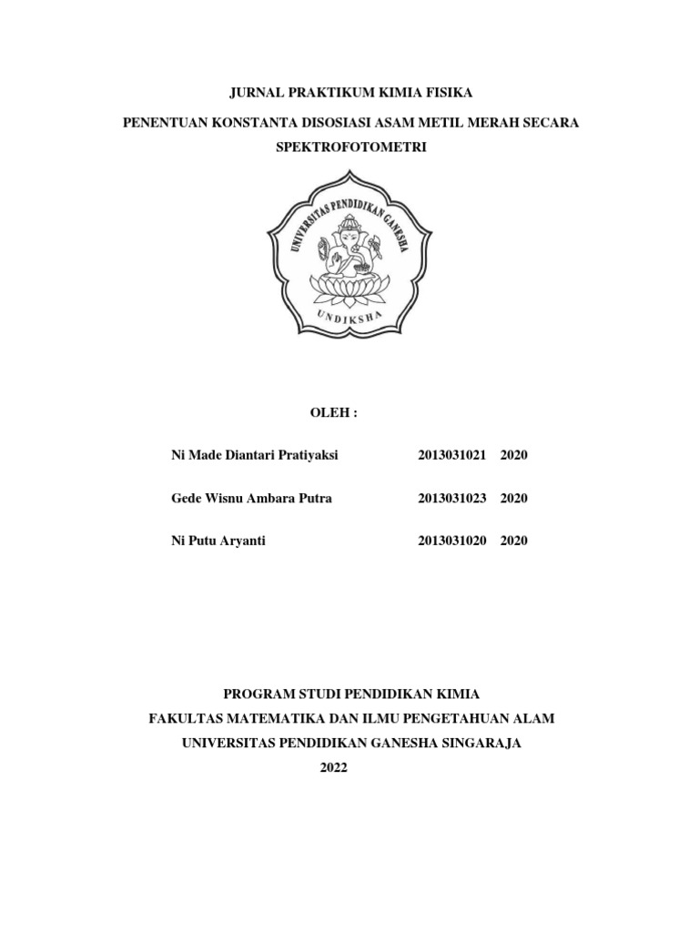 Penentuan Konstanta Disosiasi Asam Metil Merah Secara Spektrofotometri ...