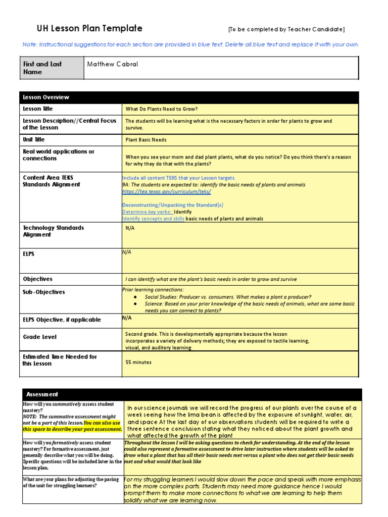 Plant Growth Needs Lesson Plan | PDF | Lesson Plan | Learning