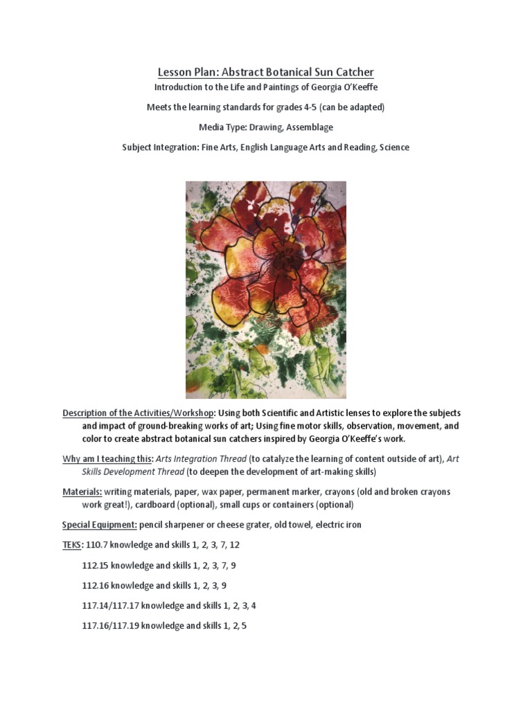 Lesson Plan: Abstract Botanical Sun Catcher: Skills Development Thread ...