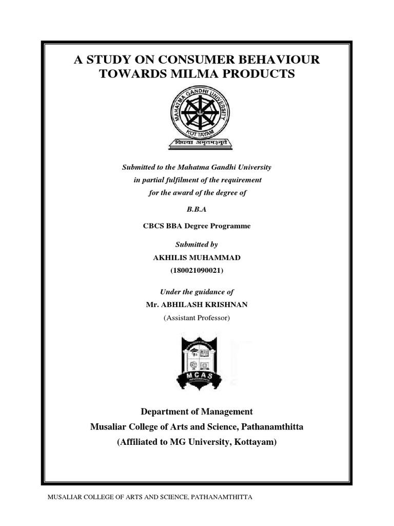 A Study On Consumer Behaviour Towards Milma Products | PDF | Sampling (Statistics) | Consumer ...