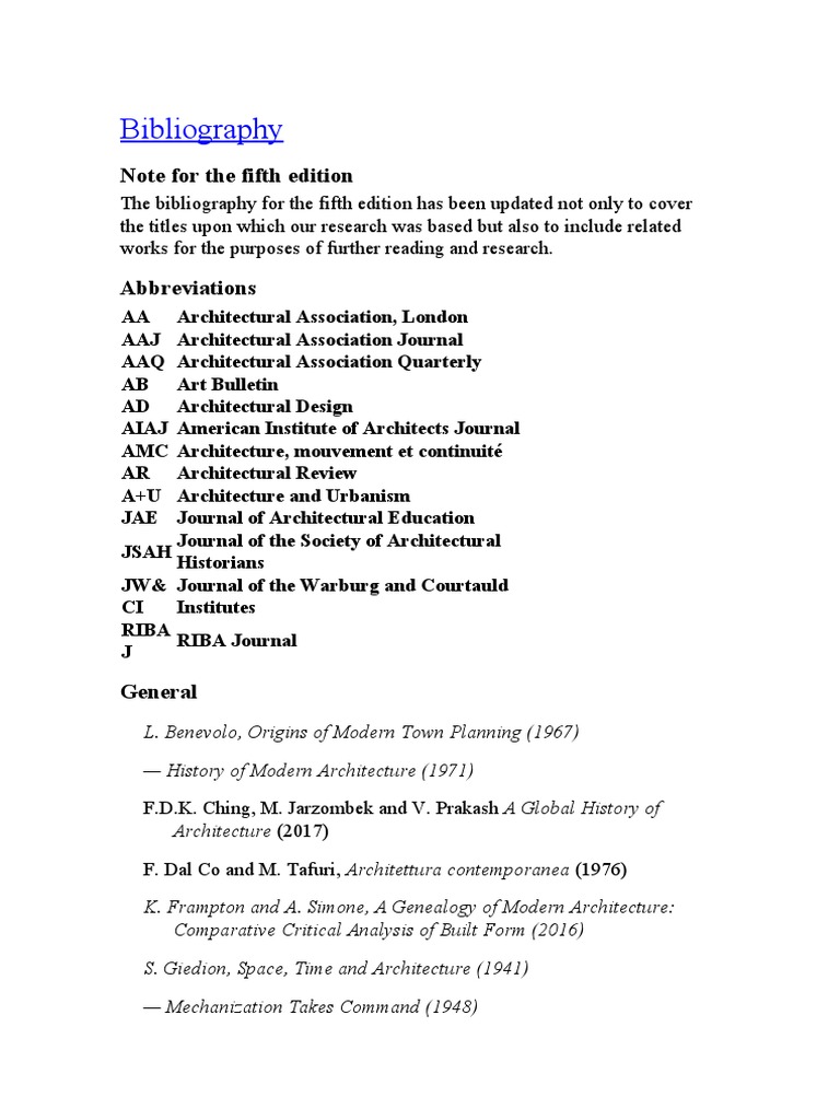 Bibliography: Note For The Fifth Edition | PDF | Architect