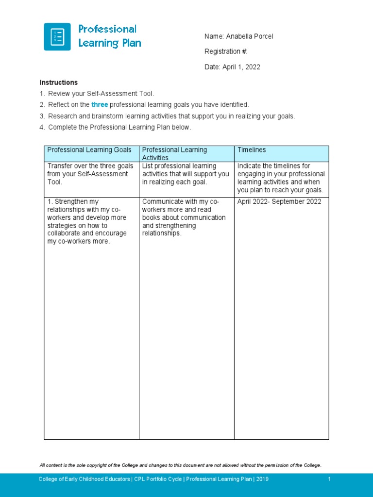 Professional Learning Plan Anabella CPL Professional Learning Plan 1 ...