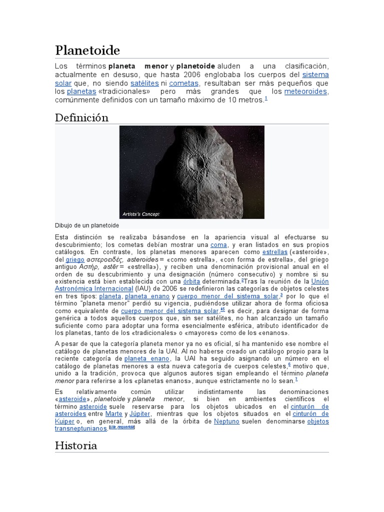 Definición y clasificación de planetoides | PDF | Espacio exterior ...