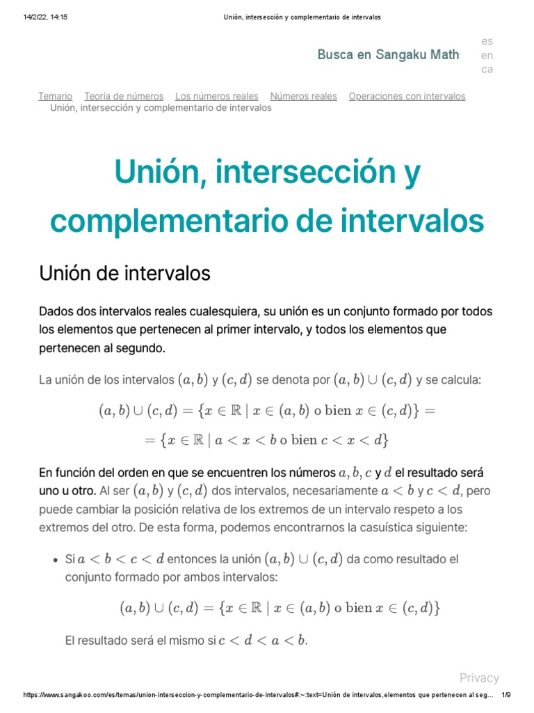 Unión, Intersección y Complementario de Intervalos | PDF | Intervalo ...