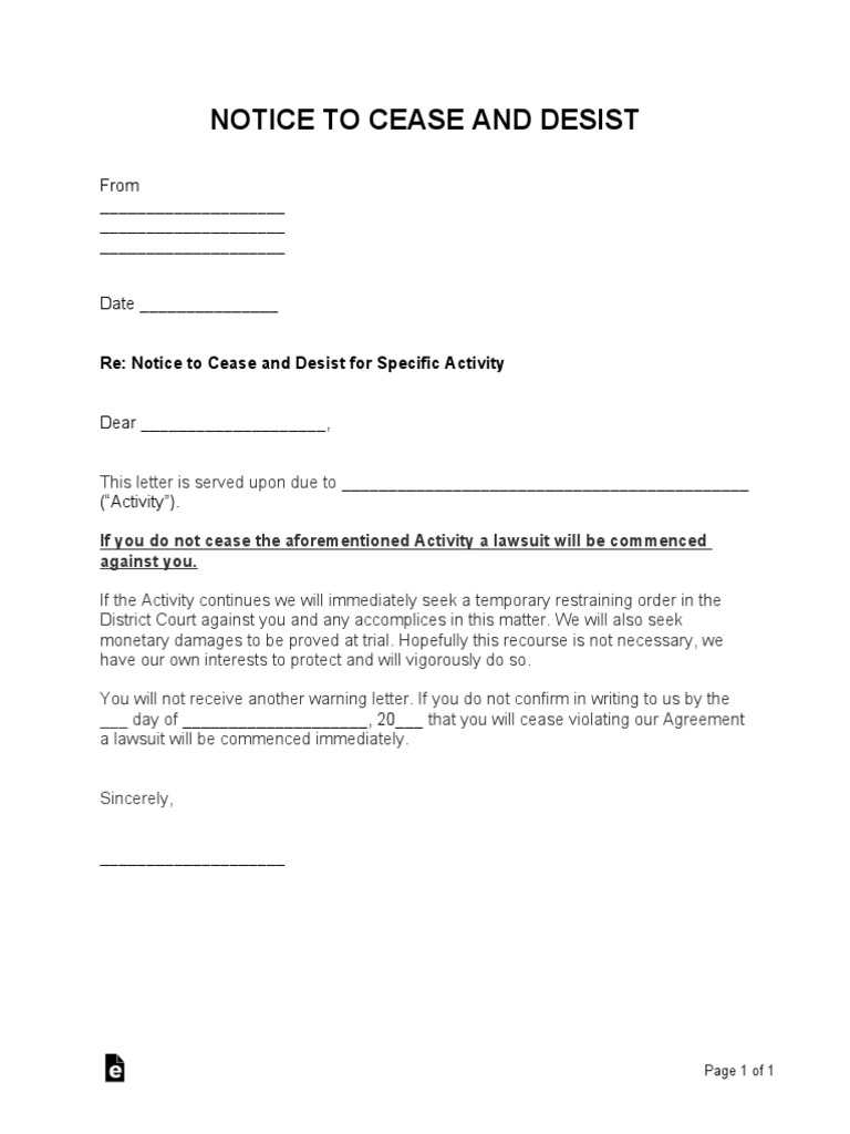 Notice To Cease and Desist: From - Date | PDF