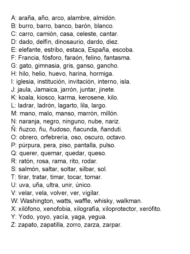 Palabras Con El Abecedario | PDF