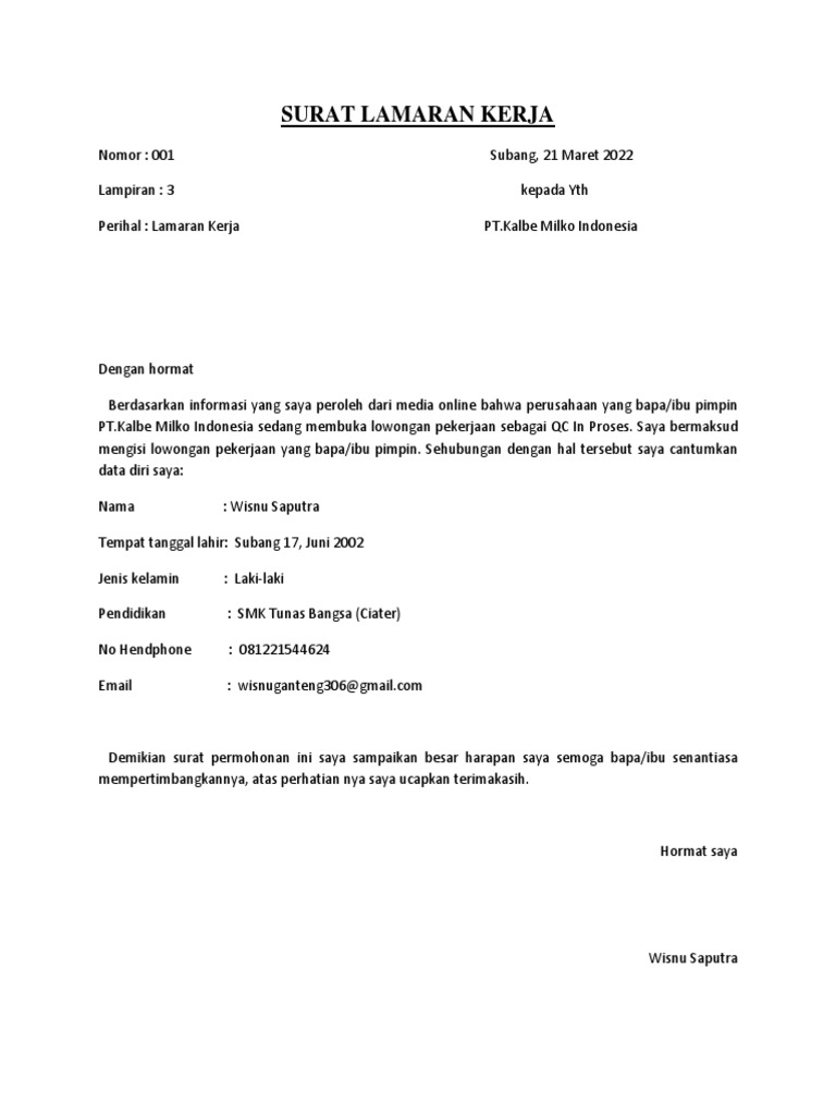 Lamaran Kerja di PT Kalbe Milko | PDF