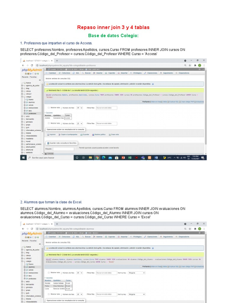 Repaso Inner Join 3 y 4 Tablas | PDF