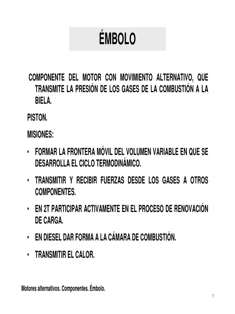 Embolo | PDF | Pistón | Partes de vehículo