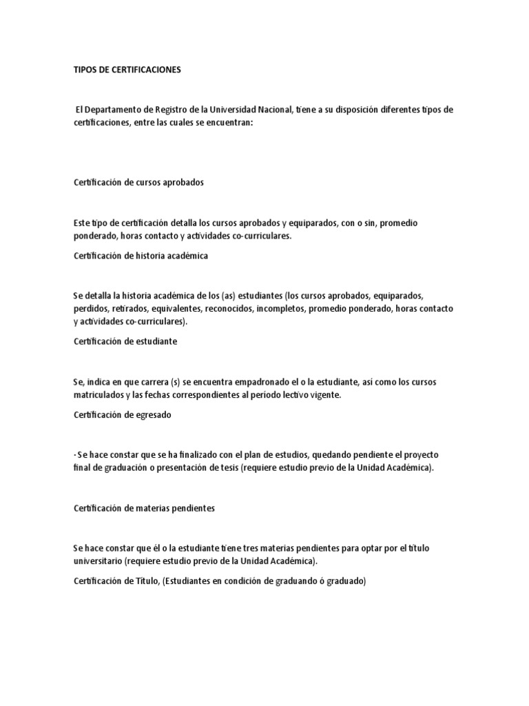 Tipos de Certificaciones | PDF | Licenciatura | Titulo academico