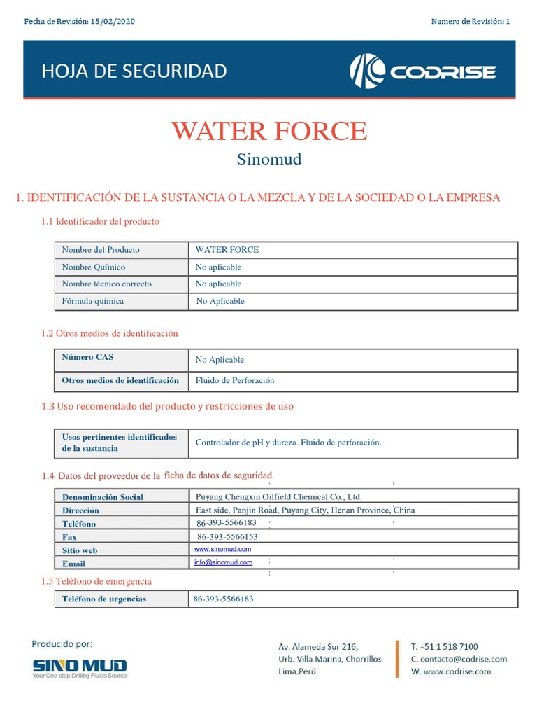 MSDS - Water Force | PDF | Agua | Química