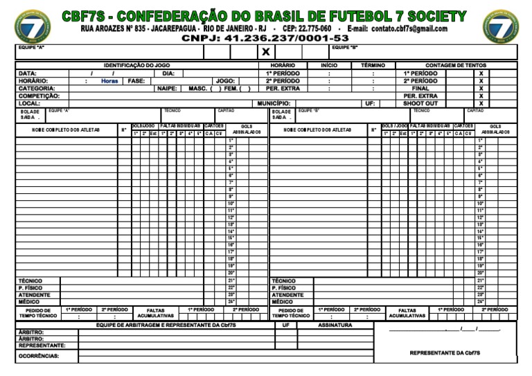 Sumula Futebol 7 | PDF | Esportes | Futebol