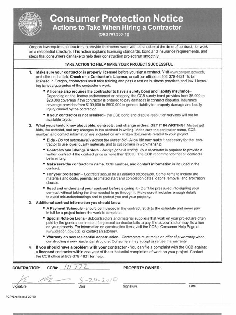 CCB Information Notice | PDF | General Contractor | Surety Bond