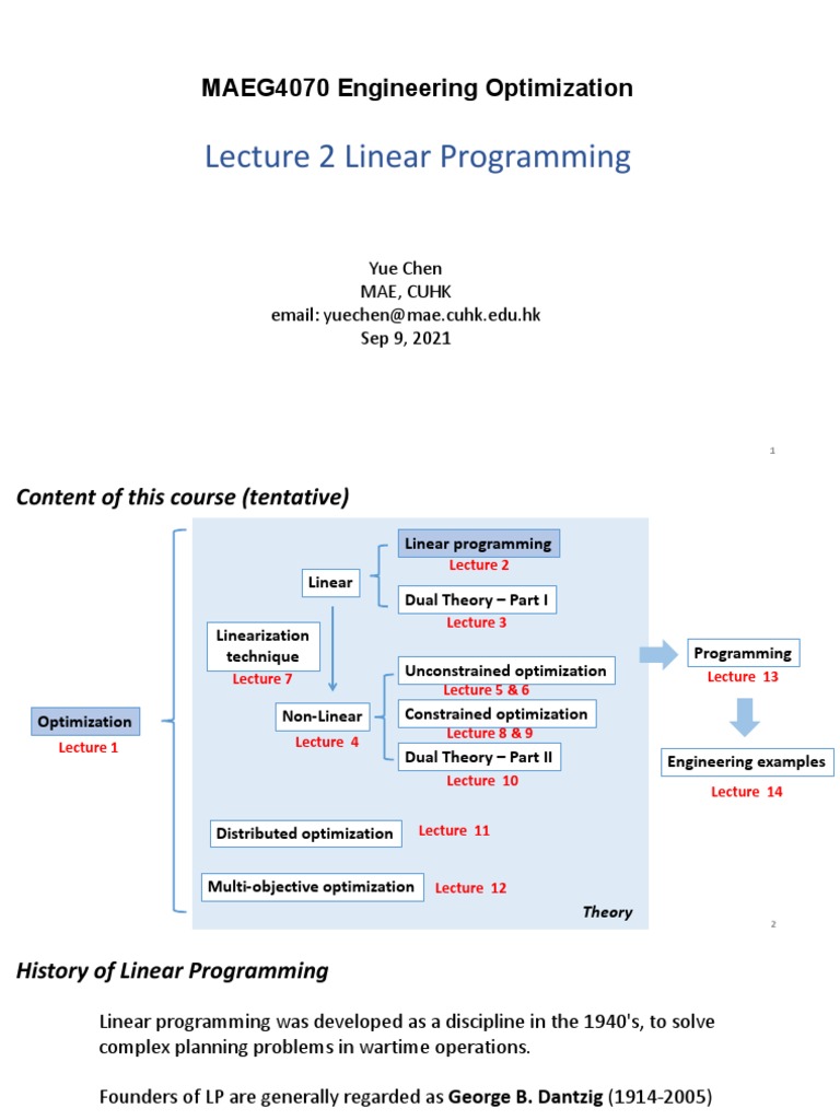 Lecture 2 Linear Programming Pdf Linear Programming Mathematical Optimization