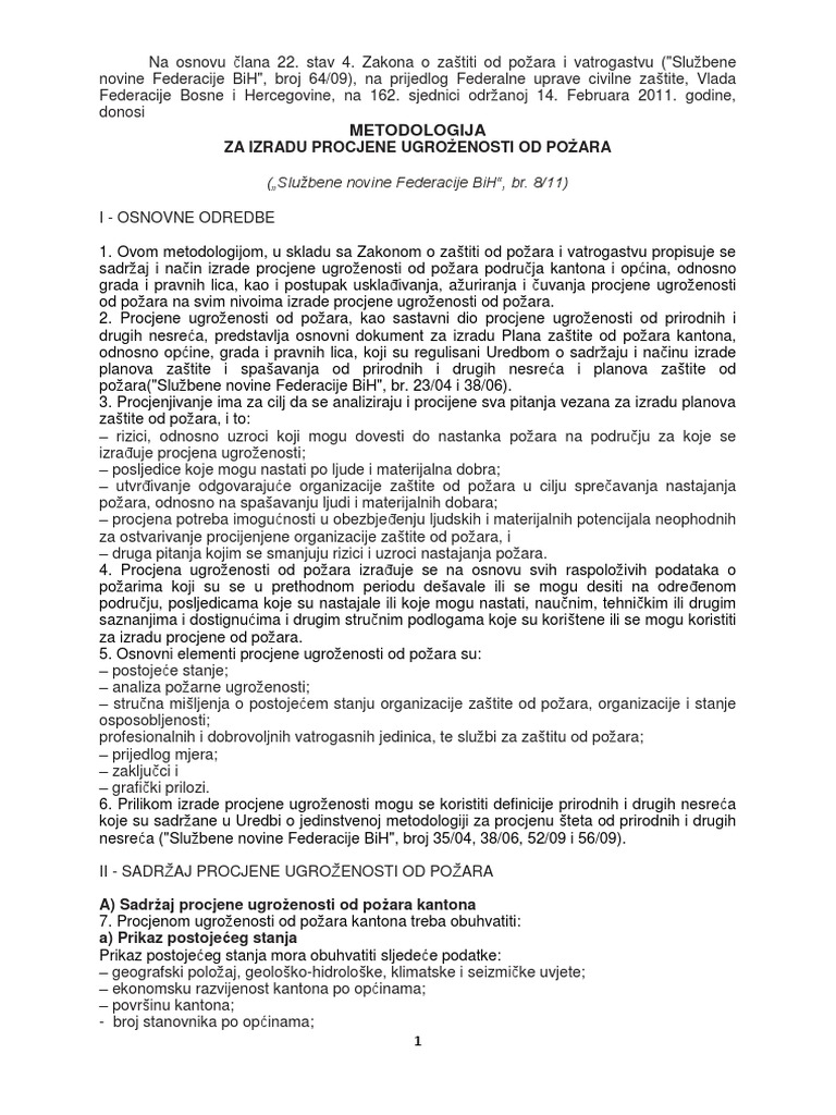 Metodologija - Pravilnik Za Izradu Plana I Procjene Ugroženosti Od Požara | PDF