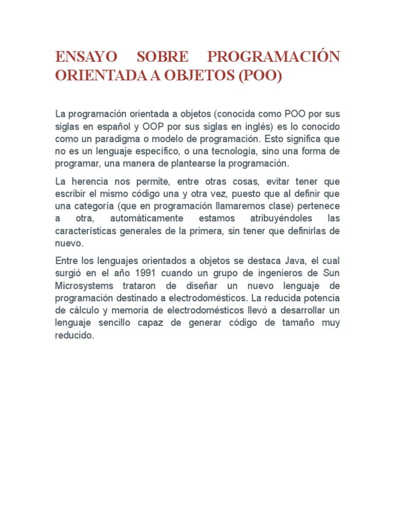 Ensayo Sobre Programación Orientada A Objetos | PDF | Objeto (informática) | Programación ...