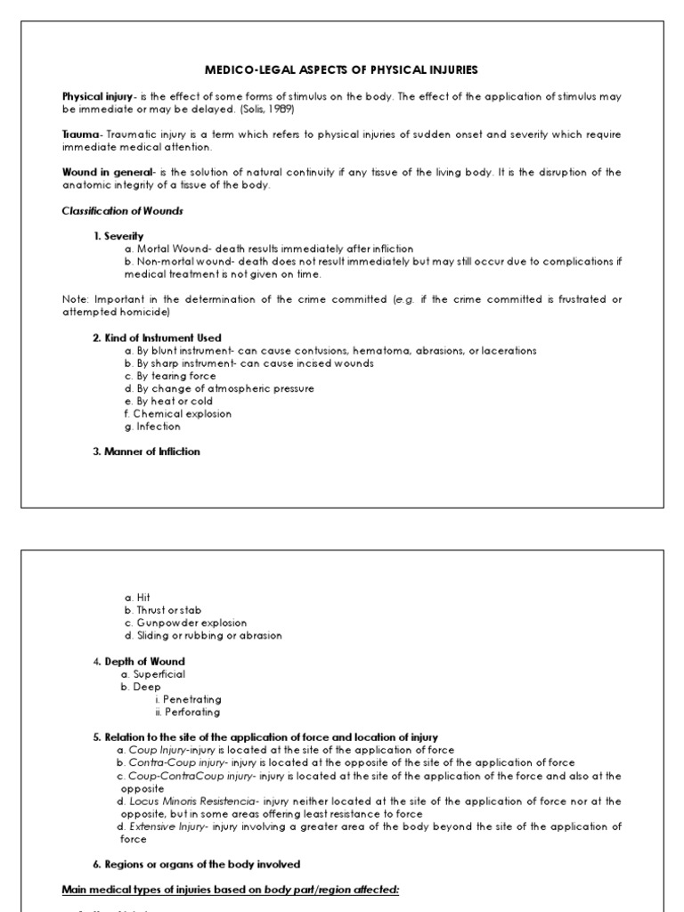 (Notes) MEDICOLEGAL ASPECTS OF PHYSICAL INJURIES | PDF | Concussion ...