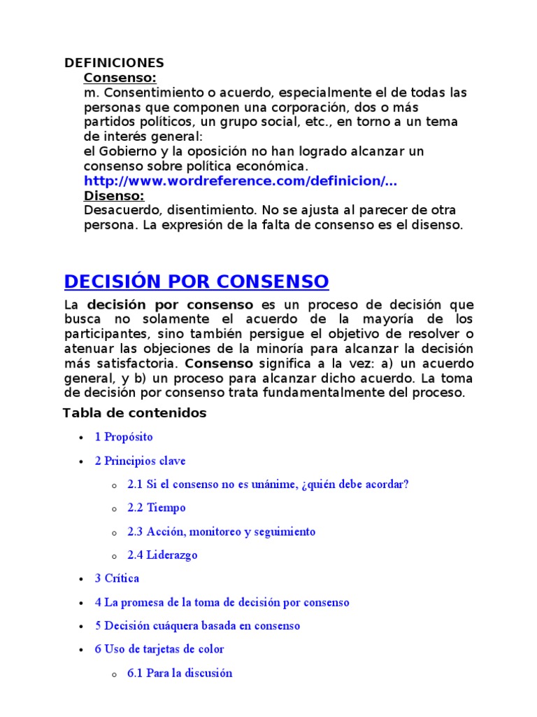 El Consenso | PDF | Toma de decisiones por consenso | Toma de ...