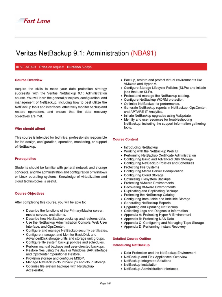 Veritas Netbackup 9.1: Administration: Id Ve-Nba91 Price On Request ...