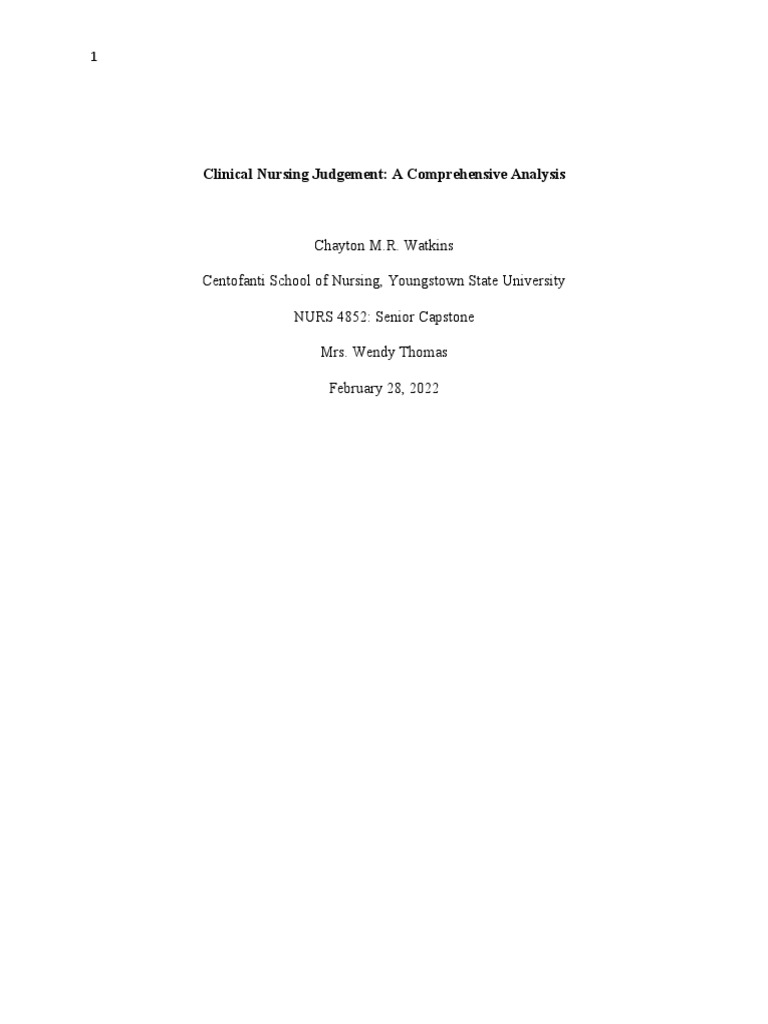 Clinical Nursing Judgement Paper Final | PDF | Nursing | Patient