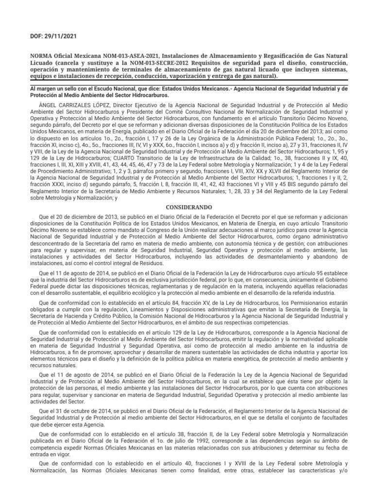 Nom 013 ASEA 2021 | PDF | Gas natural licuado | México