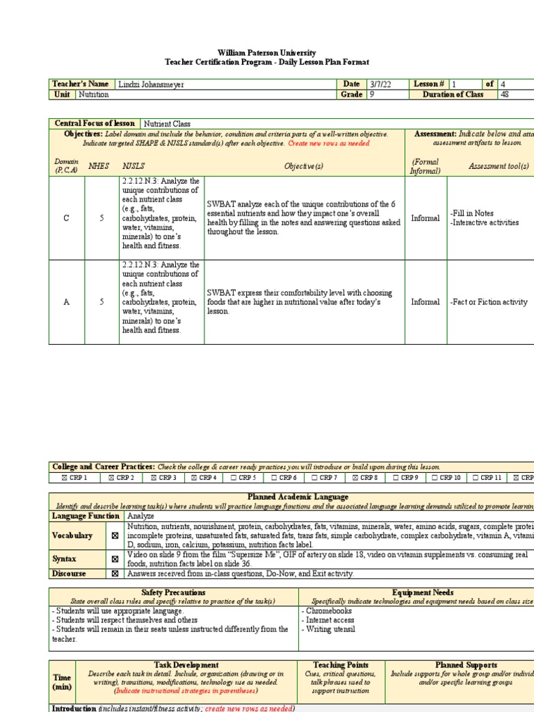 Nutrition Lesson Plan | PDF | Nutrition Facts Label | Dietary Supplements