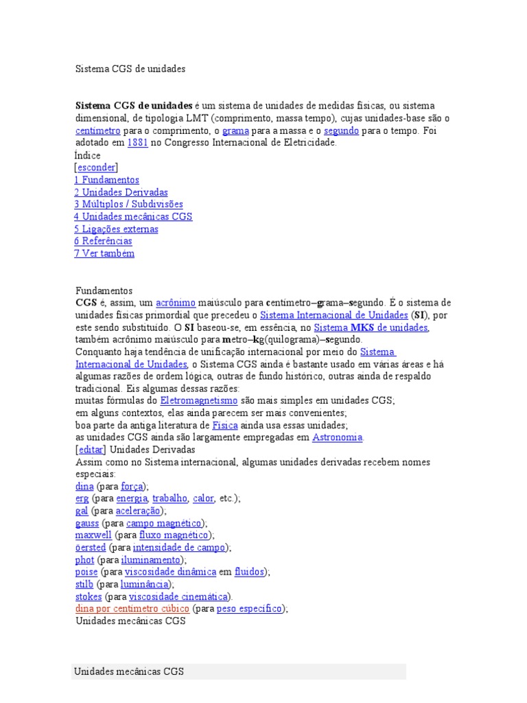 Sistema CGS de Unidades | PDF | Ciências e Matemática