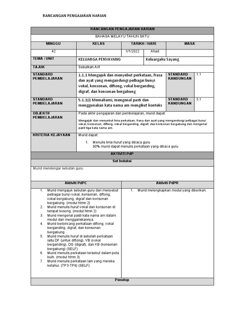 RPH BM Minggu 42 | PDF