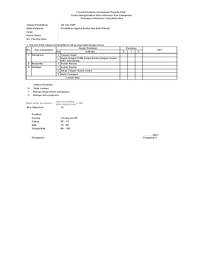 Format Penilaian Kompetensi BTA | PDF