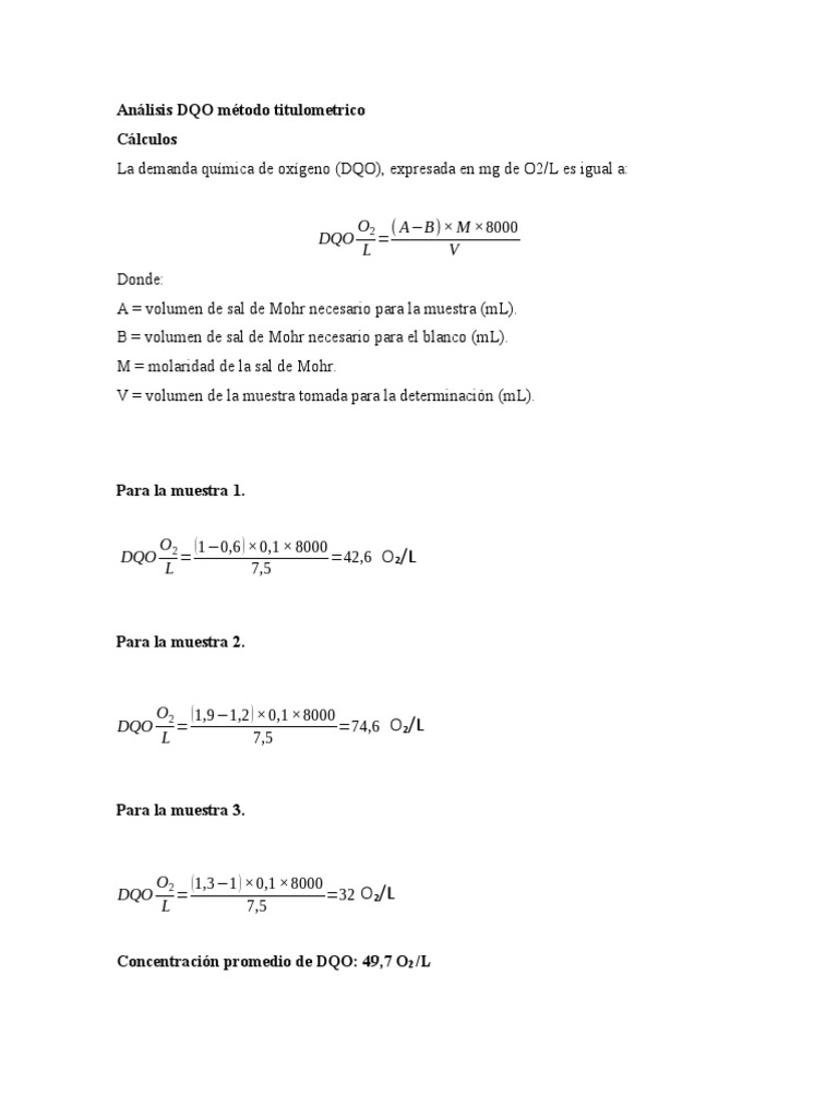 Cálculos y Análisis DBO5 Y DQO | PDF | Aguas residuales | Agua