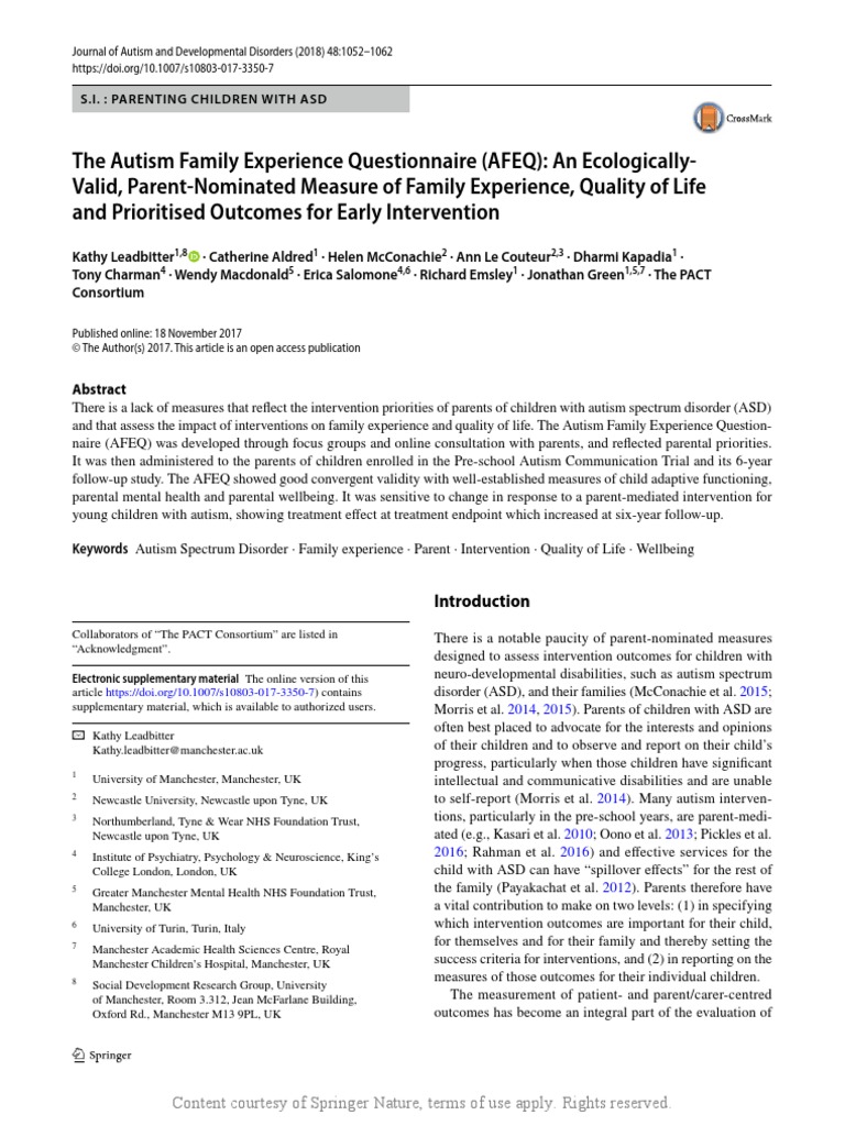 The Autism Family Experience Questionnaire AFEQ An | PDF | Autism ...