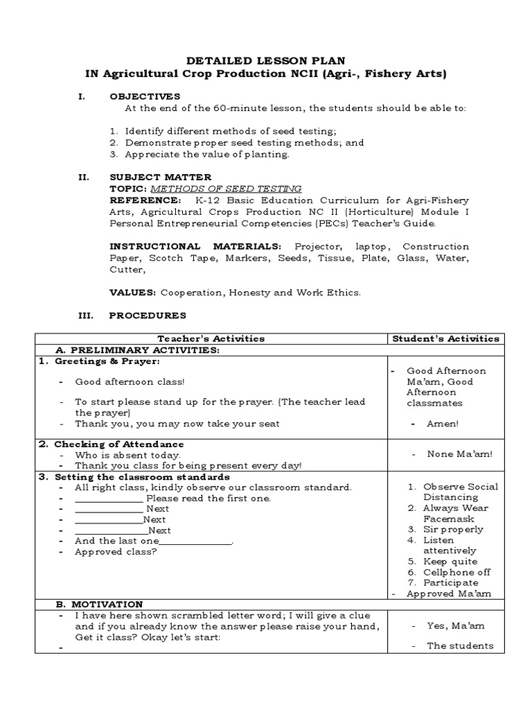 Lesson Plan For Demo | PDF | Seed | Germination